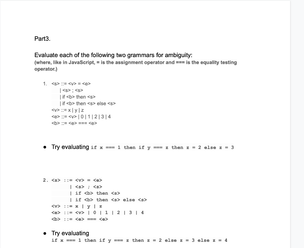 Solved Part3. Evaluate each of the following two grammars | Chegg.com