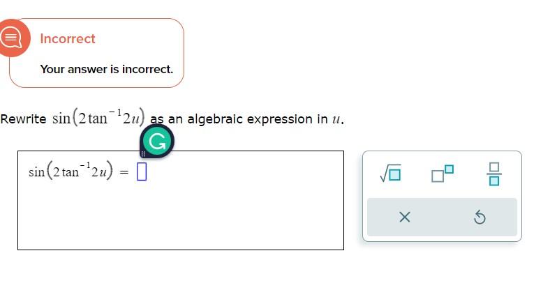 Solved Rewrite sin(2tan−12u) as an algebraic expression in | Chegg.com
