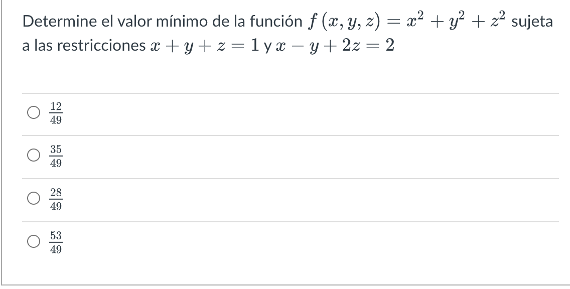 Solved Determine el valor mínimo de la función | Chegg.com