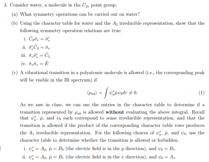 Solved 3. Consider water, a molecule in the C2 point group | Chegg.com