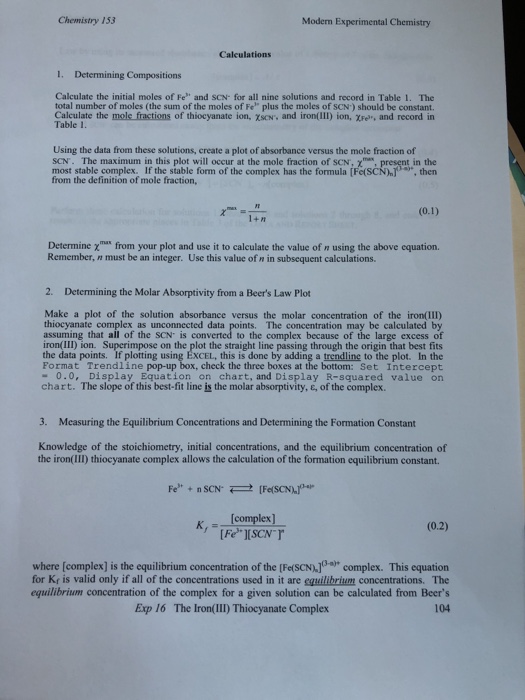 Solved The Iron(IIl) Thiocyanate Complex DATA AND REPORT | Chegg.com