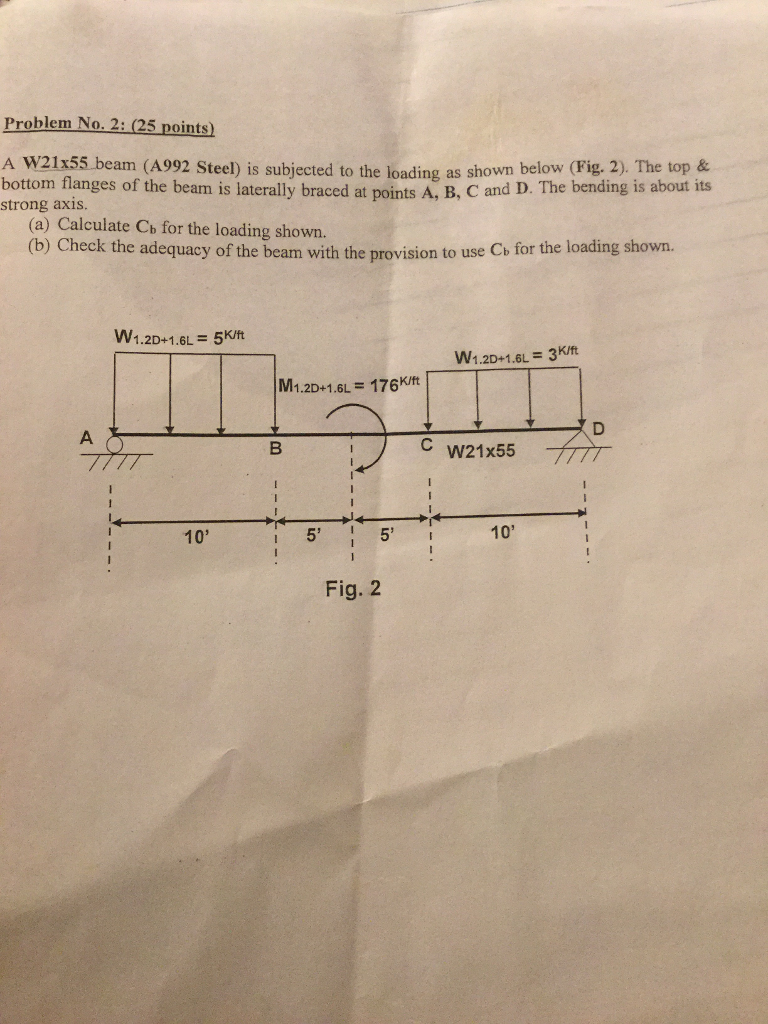 Solved Problem No. 2:(25 points) A W21x55 beam (A992 Steel) | Chegg.com