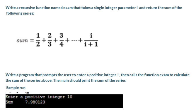 Solved Write a recursive function named exam that takes a | Chegg.com