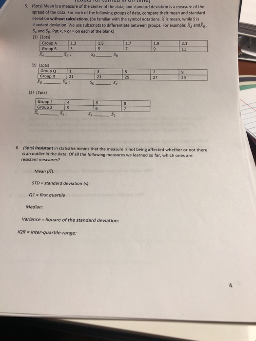 Solved 4. (10pts)For each of the data set below, find the | Chegg.com