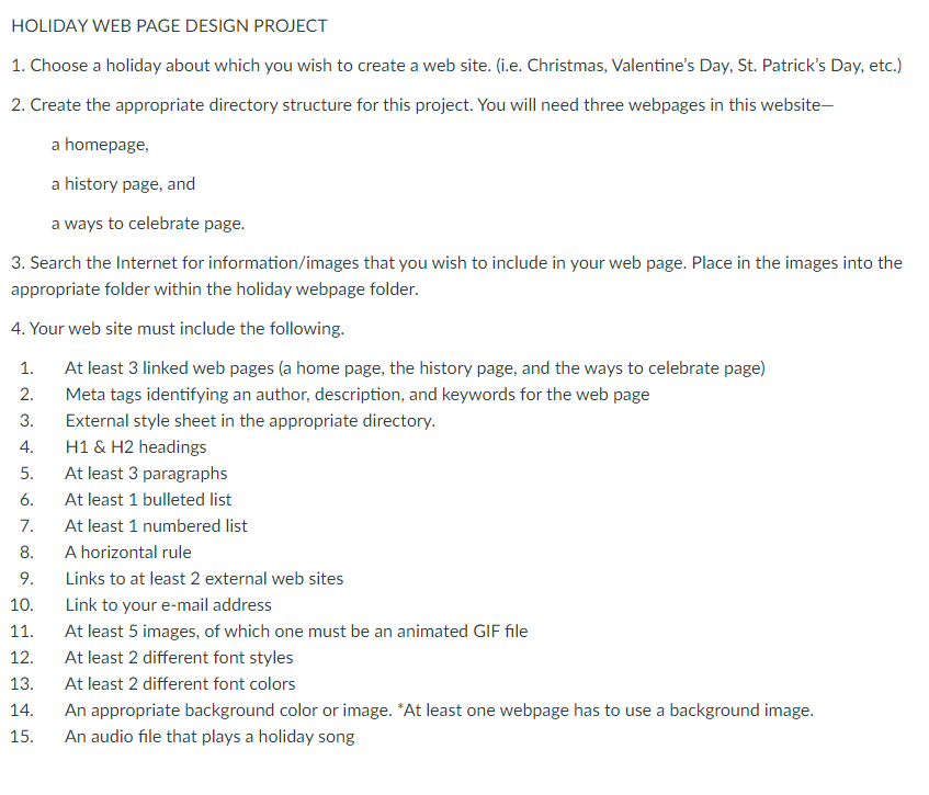 Solved HOLIDAY WEB PAGE DESIGN PROJECT 1. Choose a holiday | Chegg.com