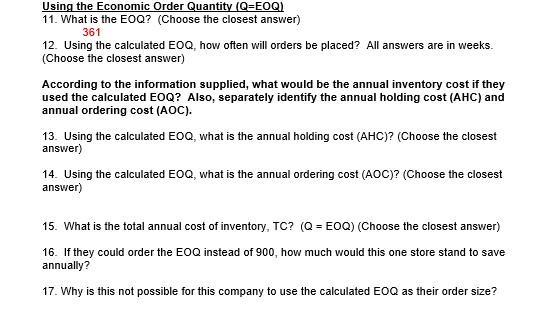 Solved Economic Order Quantity Exercise (25 Points) SCM 300 | Chegg.com