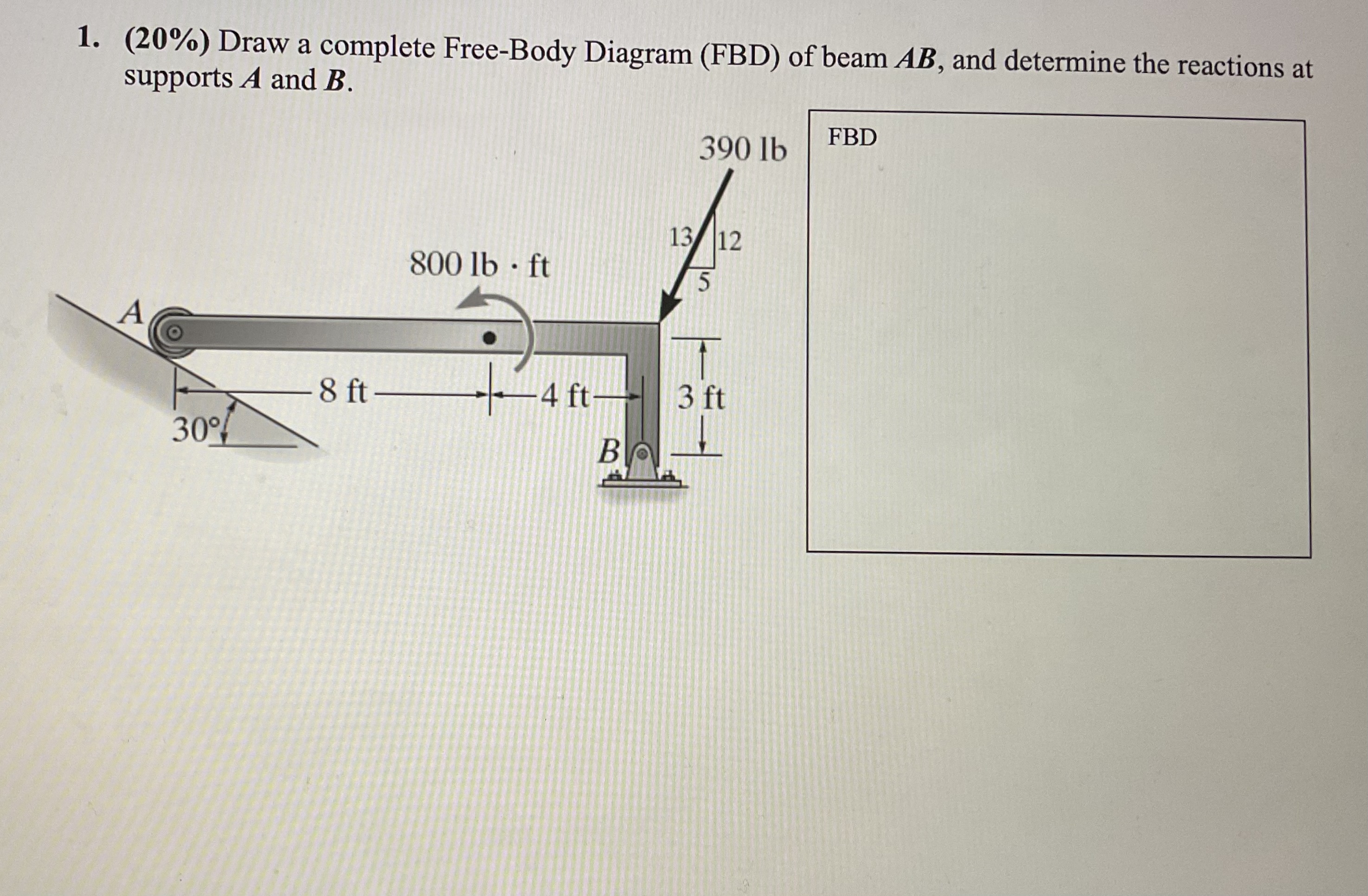 Solved 1. (20\%) Draw a complete Free-Body Diagram (FBD) of | Chegg.com