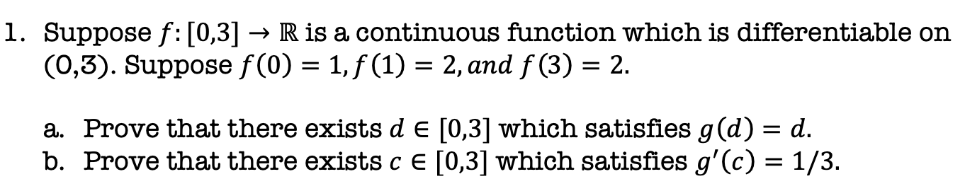 Solved 1. Suppose f:[0,3]→R is a continuous function which | Chegg.com