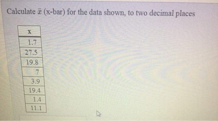 Solved Calculate a (x-bar) for the data shown, to two | Chegg.com