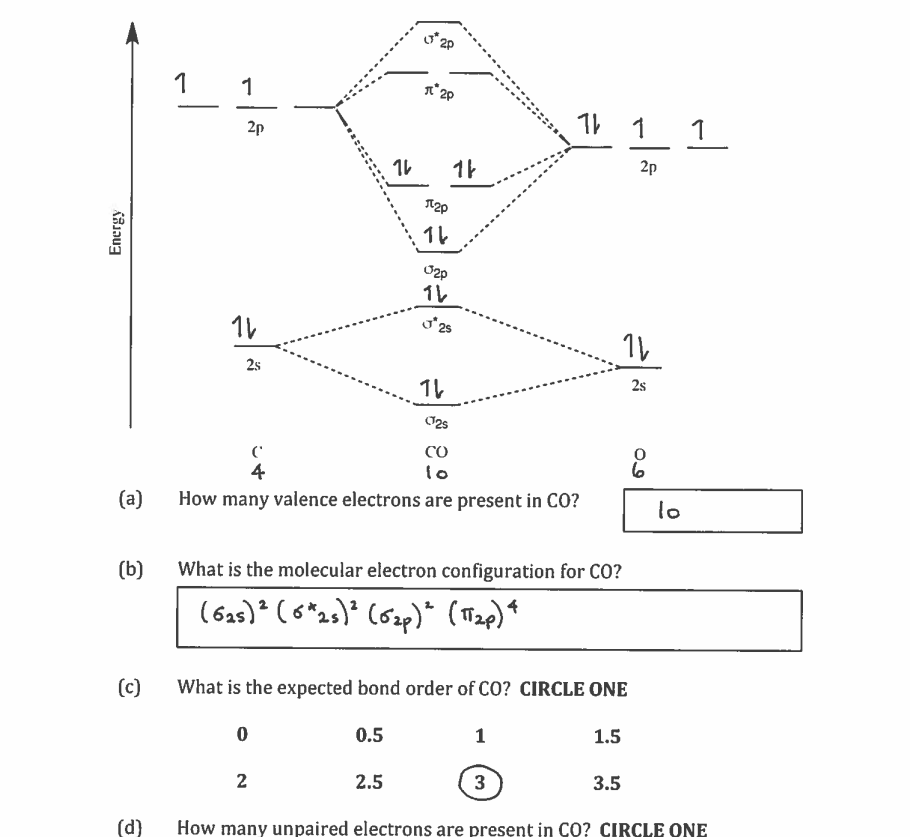 Solved B What Is The Molecular Electron Configuration For