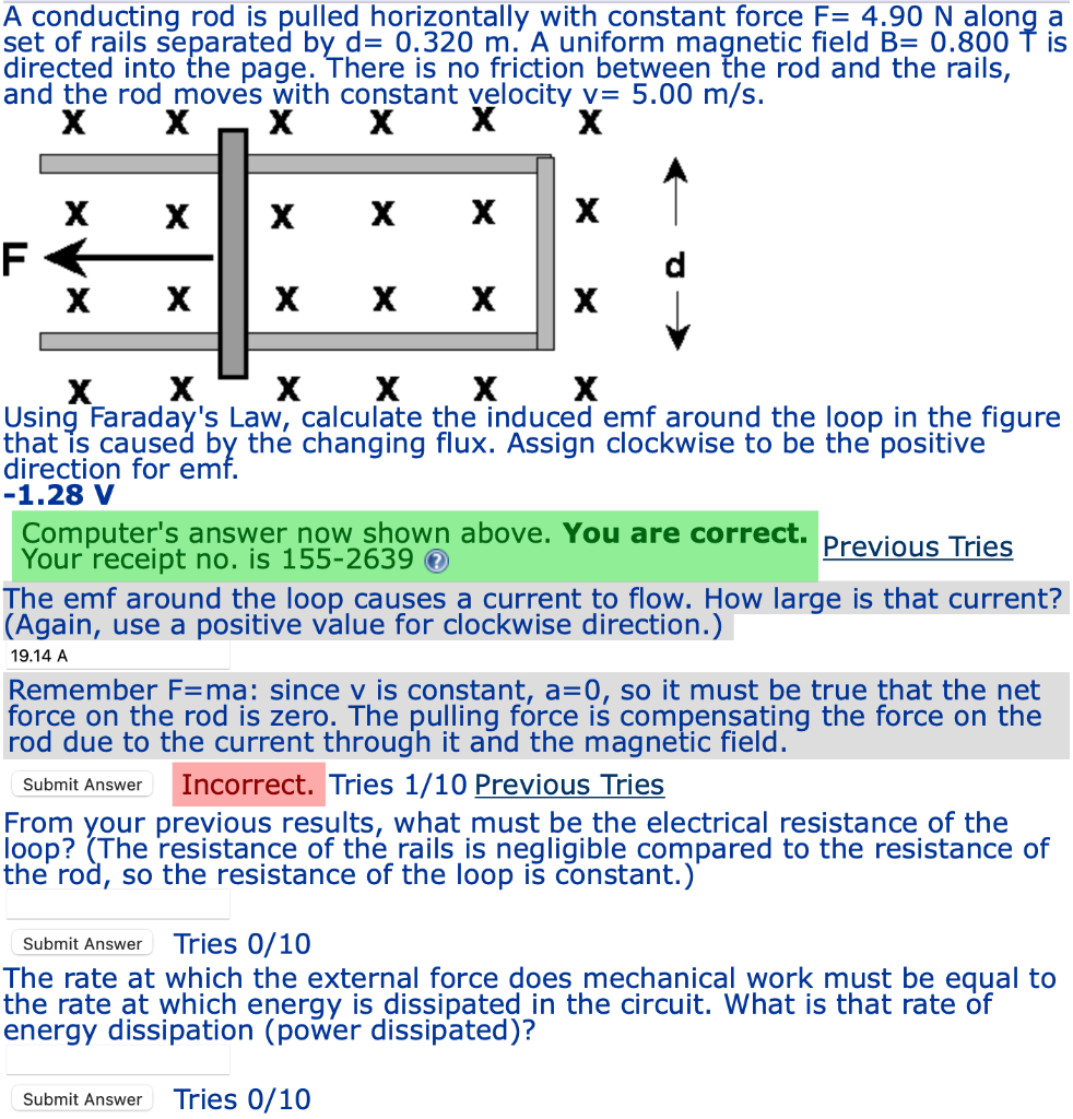 Solved A conducting rod is pulled horizontally with constant | Chegg.com