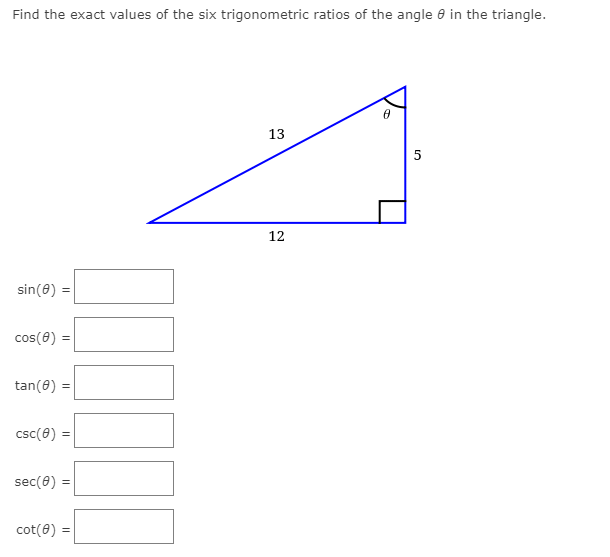 Solved Find the exact values of the six trigonometric ratios | Chegg.com
