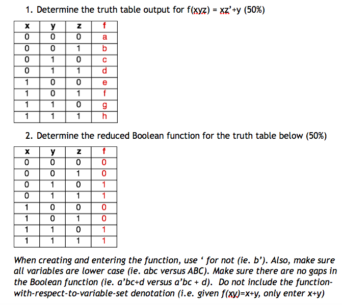Solved a 1. Determine the truth table output for f(xyz) = | Chegg.com