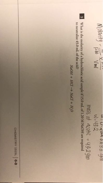 Solved What is the molarity of a hydrochloric acid sample if | Chegg.com