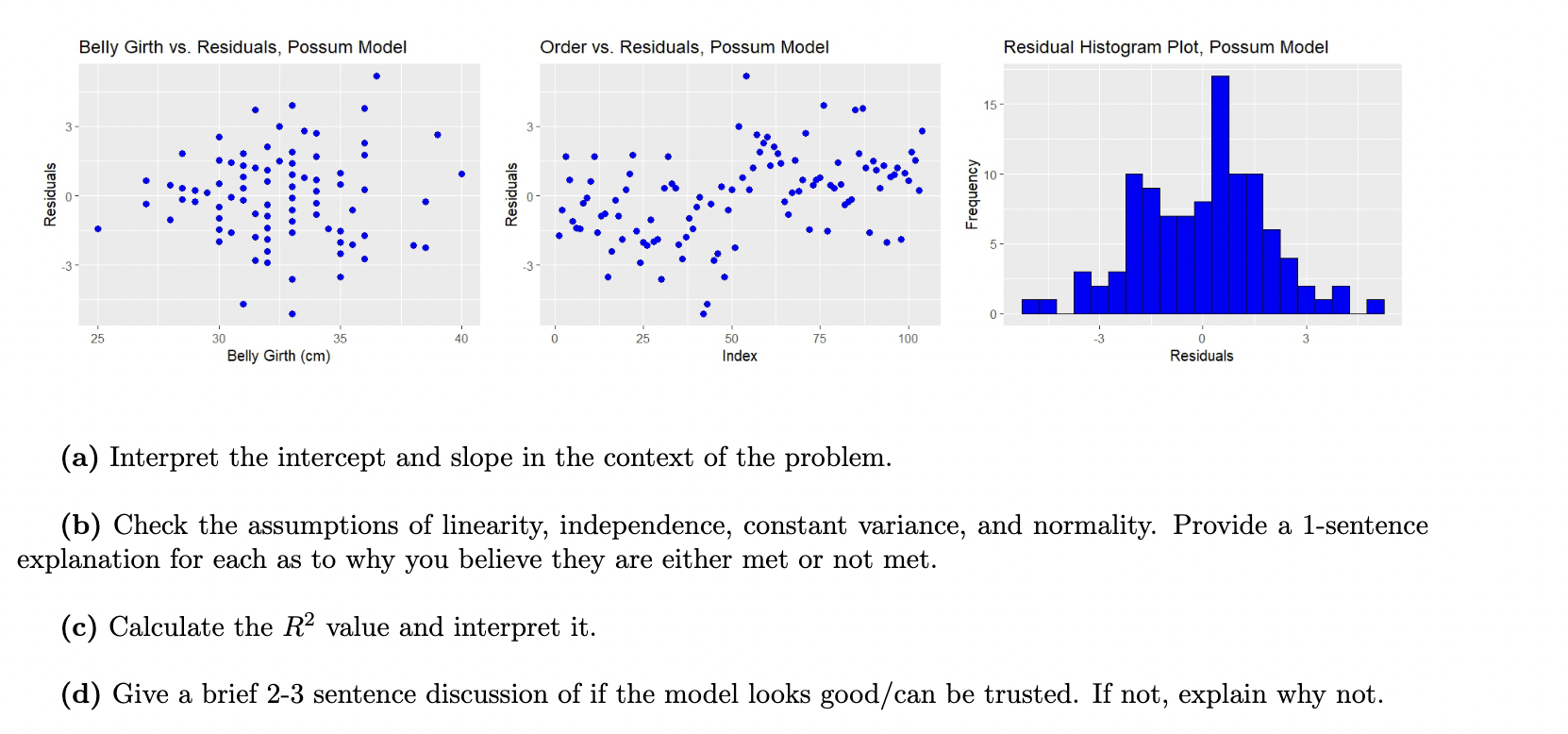 (4) Does how wide a possum's belly is (in cm ) tell | Chegg.com