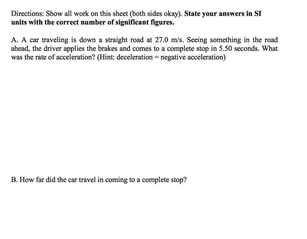 Solved Directions: Show all work on this sheet (both sides | Chegg.com