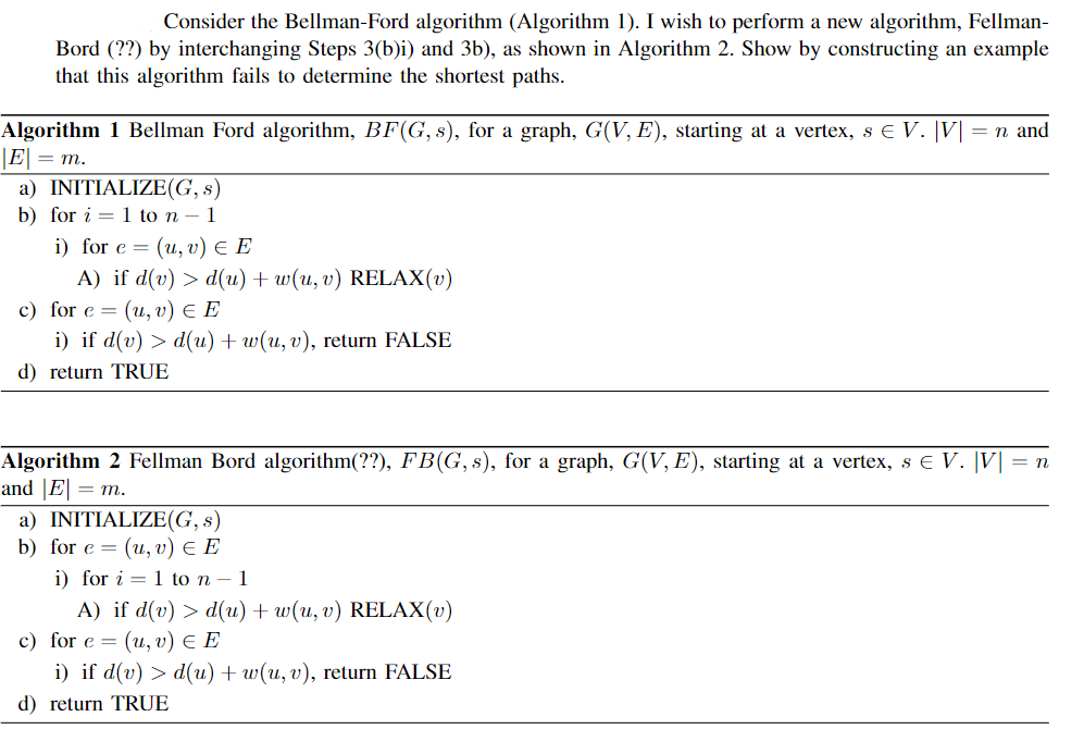 Solved Consider the Bellman-Ford algorithm (Algorithm 1). I | Chegg.com