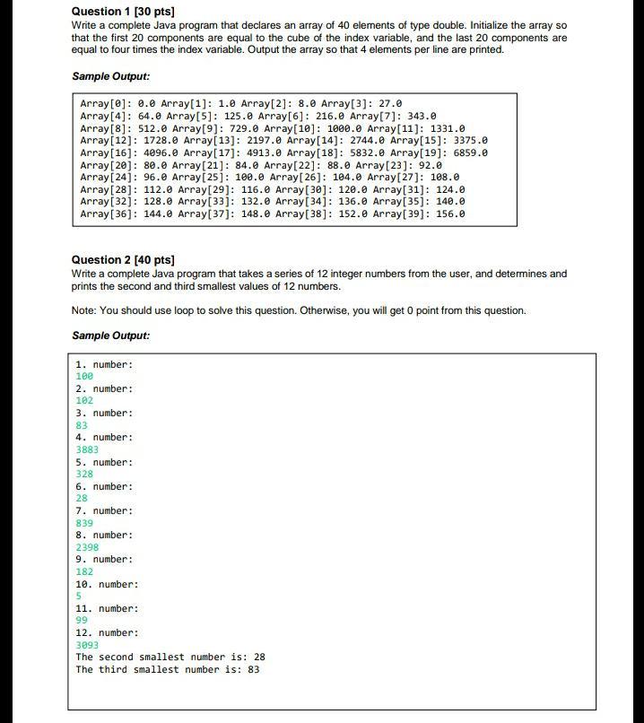 Solved Question 1 [30 pts] Write a complete Java program | Chegg.com