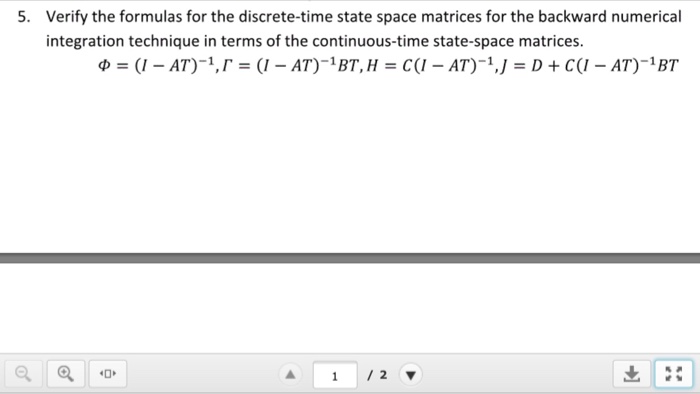 Solved 5 Verify The Formulas For The Discrete Time State