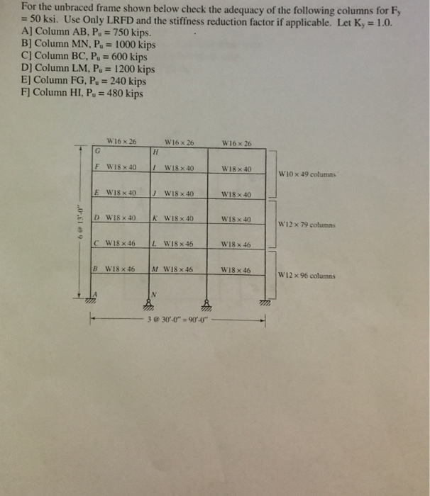 Solved For the unbraced frame shown below check the adequacy | Chegg.com
