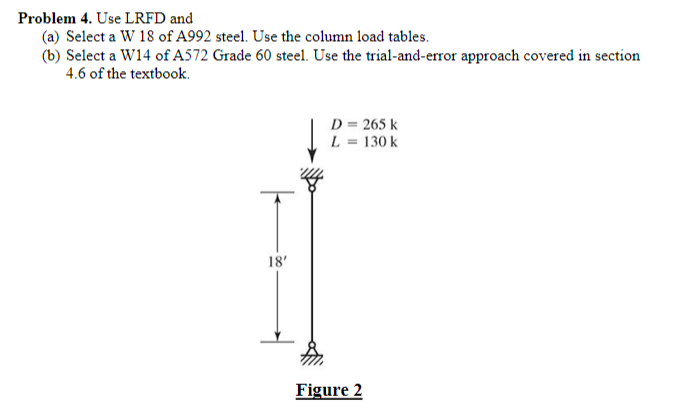 Solved Problem 4. Use LRFD and (a) Select a W 18 of A992 | Chegg.com