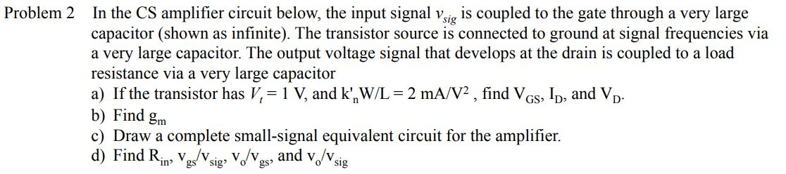 Solved Problem 2 In the CS amplifier circuit below, the | Chegg.com