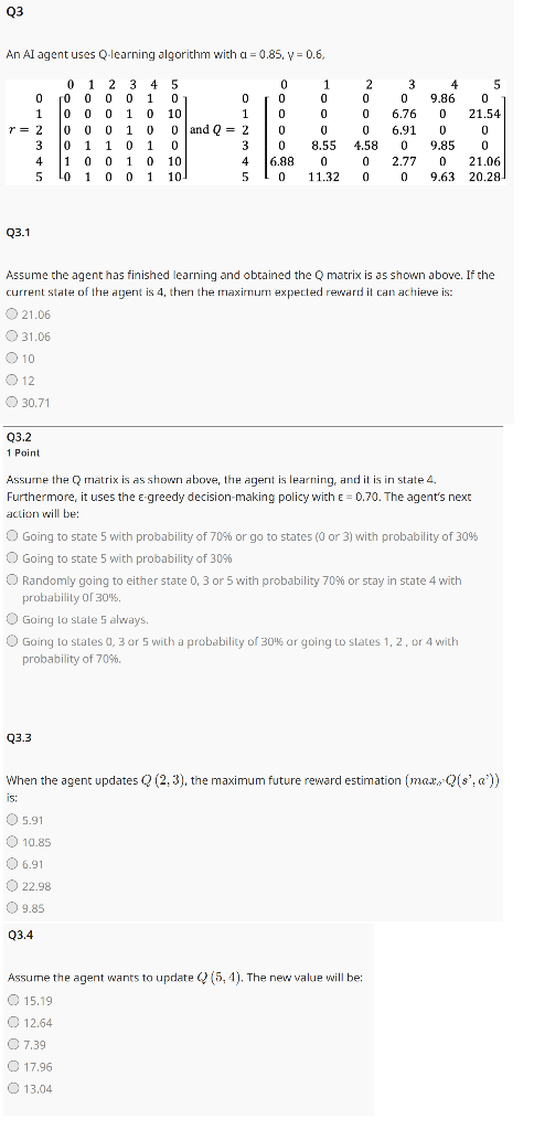 Solved An AI agent uses Q-learning algorithm with | Chegg.com