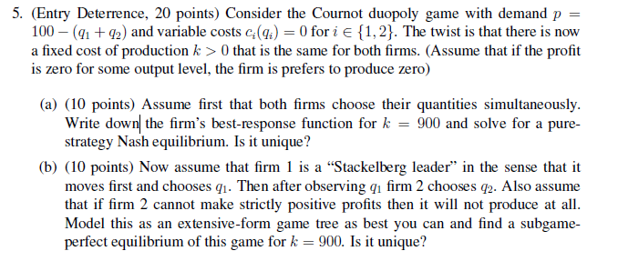Solved Consider the Cournot duopoly game with demand p =100 | Chegg.com