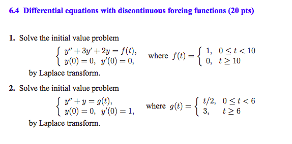 Solved 6.4 Differential equations with discontinuous forcing | Chegg.com