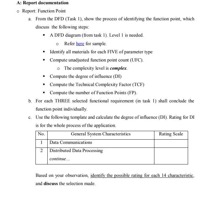 Report: Function Point a. From the DFD (Task 1), show | Chegg.com