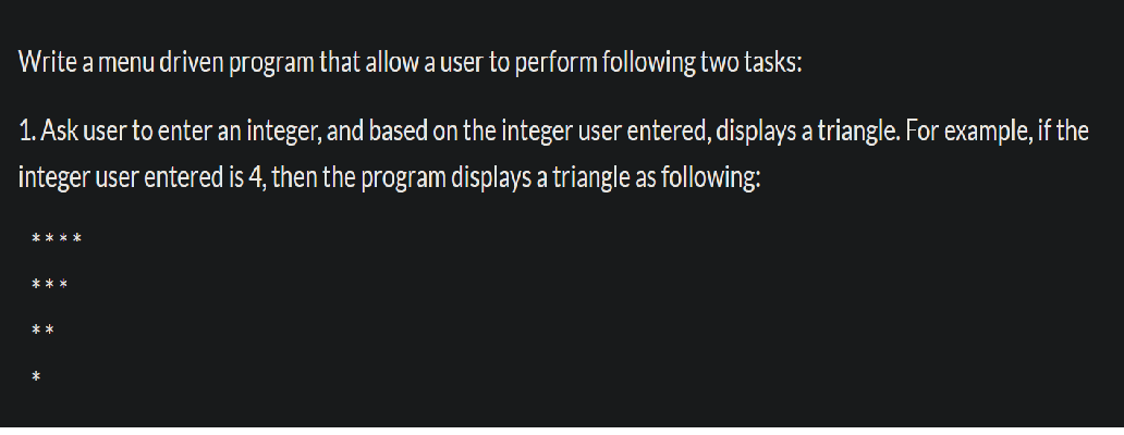 Solved Write a menu driven program that allow a user to | Chegg.com