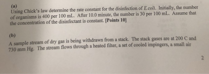 Solved (a) Using Chick's law determine the rate constant for | Chegg.com