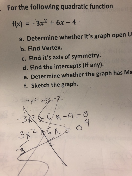 Solved For the following quadratic function f(x)3x2 +6x -4 | Chegg.com