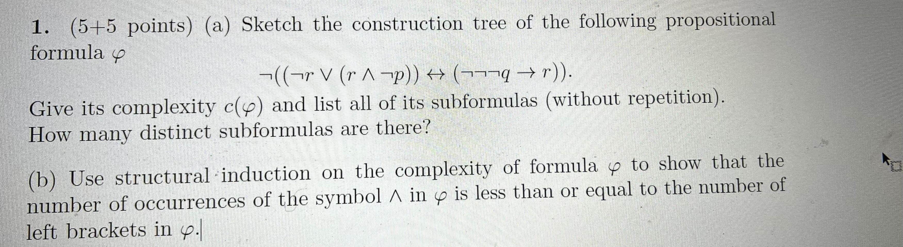 Solved 1. (5+5 points ) (a) Sketch the construction tree of | Chegg.com