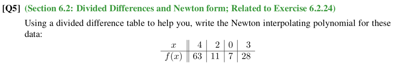 Solved [Q5] (Section 6.2: Divided Differences and Newton | Chegg.com