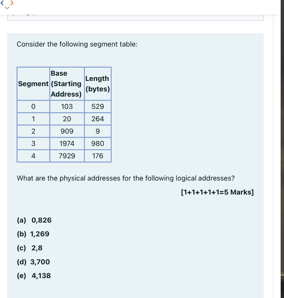Solved Consider the following segment table: Base Length | Chegg.com
