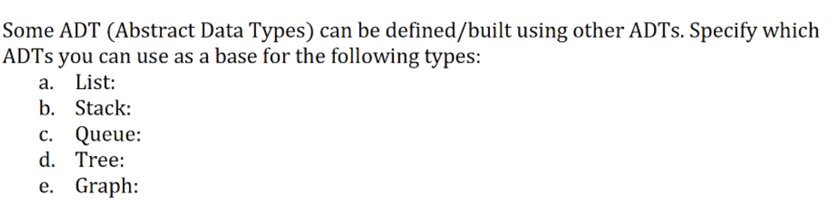 Solved a. Some ADT (Abstract Data Types) can be | Chegg.com