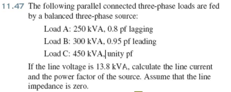 Solved 11.47 The following parallel connected three-phase | Chegg.com