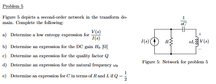 Solved Figure 5 depicts a second-order network in the | Chegg.com