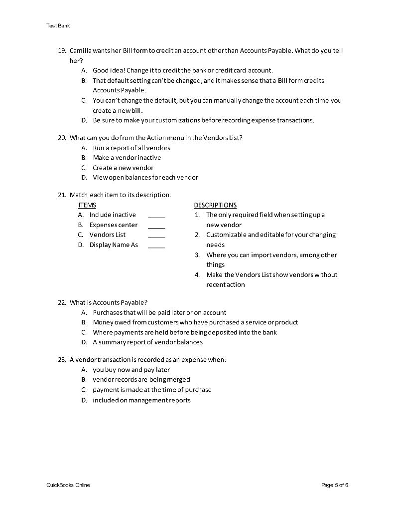 Solved 19. Camilla wants her Bill form to credit an account | Chegg.com