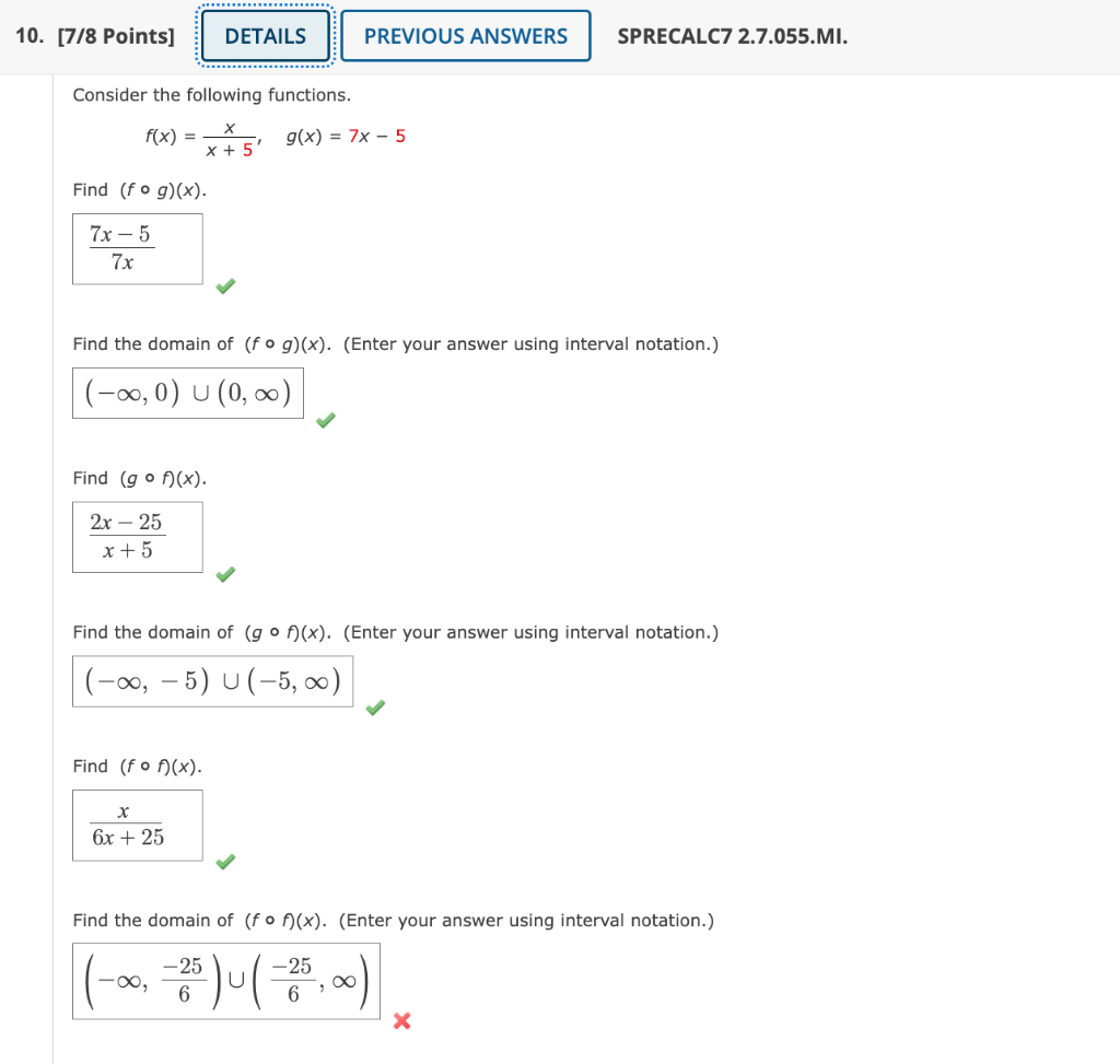 Solved Consider The Following Functions F X X 5x G X 7x−5