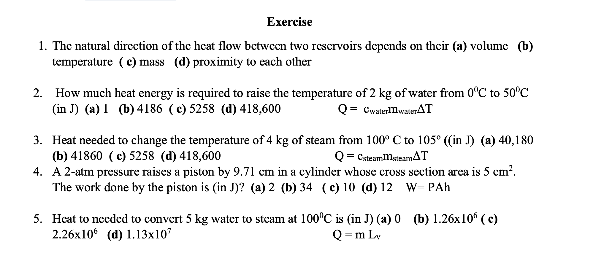 Solved Exercise 1. The natural direction of the heat flow | Chegg.com