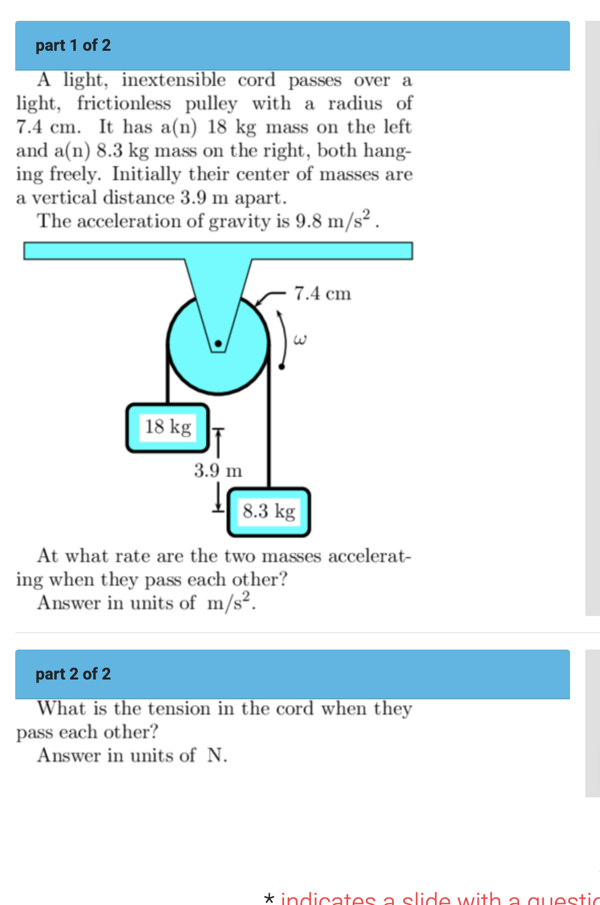 Solved A light, inextensible cord passes over a light, | Chegg.com