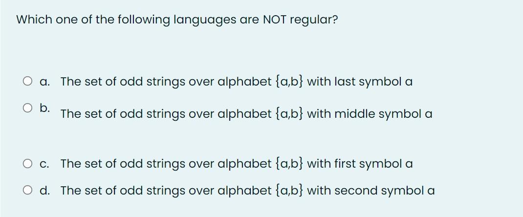 Solved Which one of the following languages are NOT regular? | Chegg.com