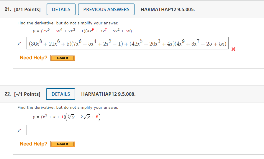 Solved Find the derivative, but do not simplify your answer. | Chegg.com