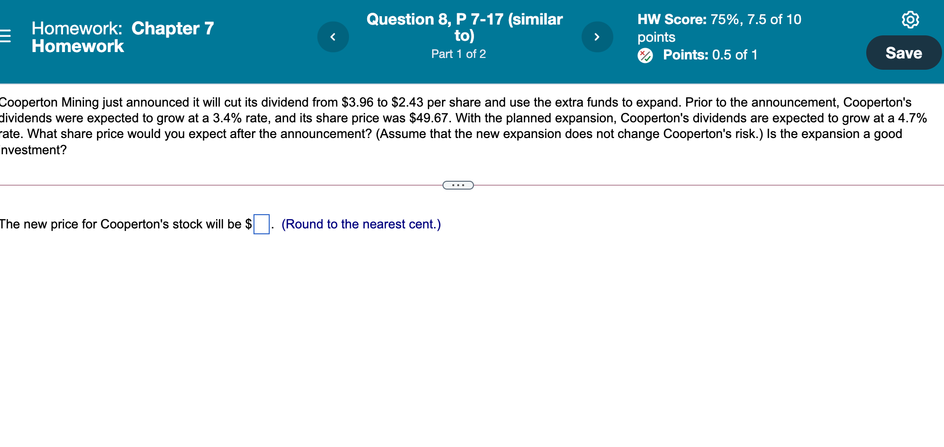 Solved Homework Chapter 7 Homework Question 8 P 7 17