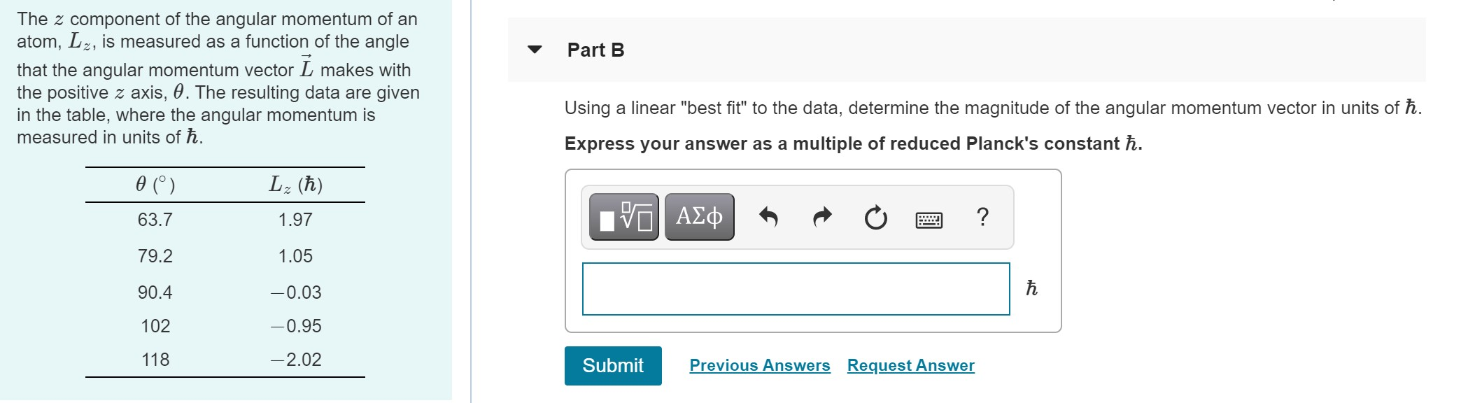 Solved Part B The z component of the angular momentum of an | Chegg.com