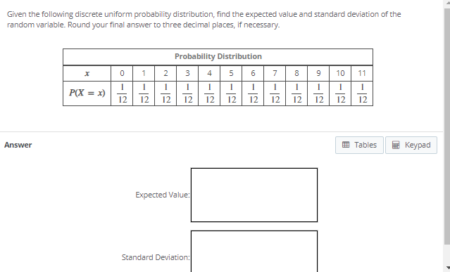Solved Given the following discrete uniform probability | Chegg.com