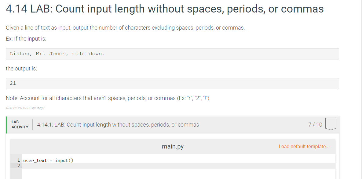 Solved 4 14 LAB Count Input Length Without Spaces Periods Chegg