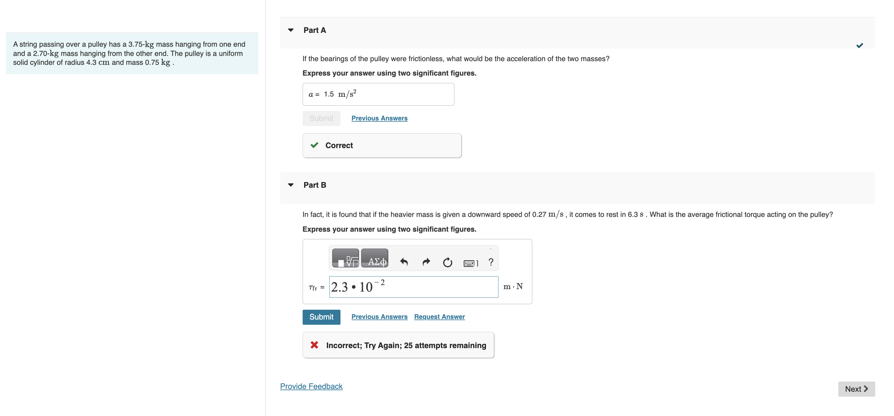 Solved A string passing over a pulley has a 3.75-kg ﻿mass | Chegg.com